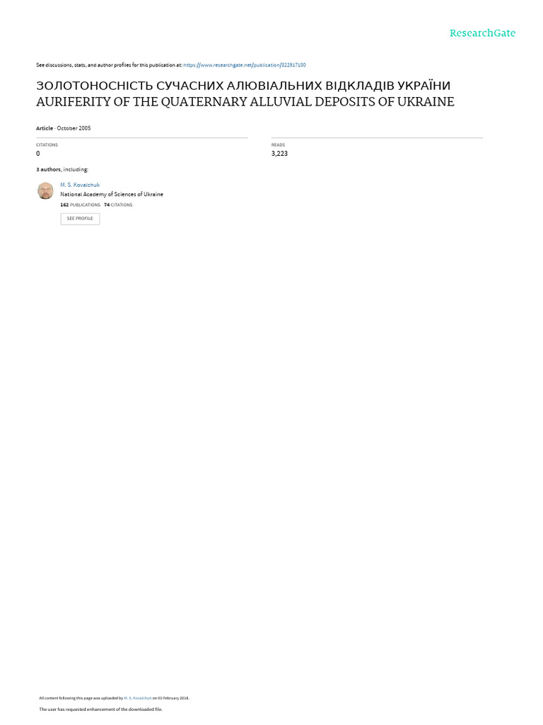 Золотоносність Сучасних Алювіальних Відкладів України Auriferity Of The ...