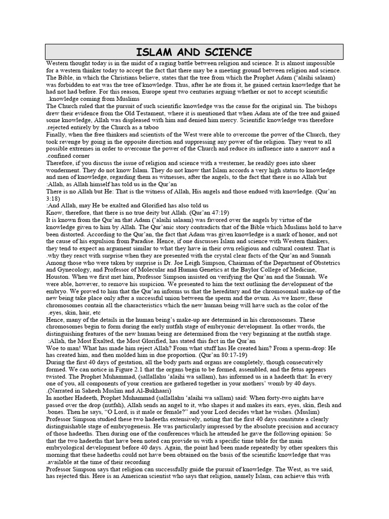 Islam and Science | PDF | Quran | Islam