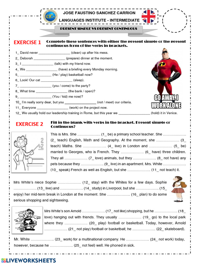 Present Simple vs Continuous Exercises | PDF | Languages | Foreign Language Studies