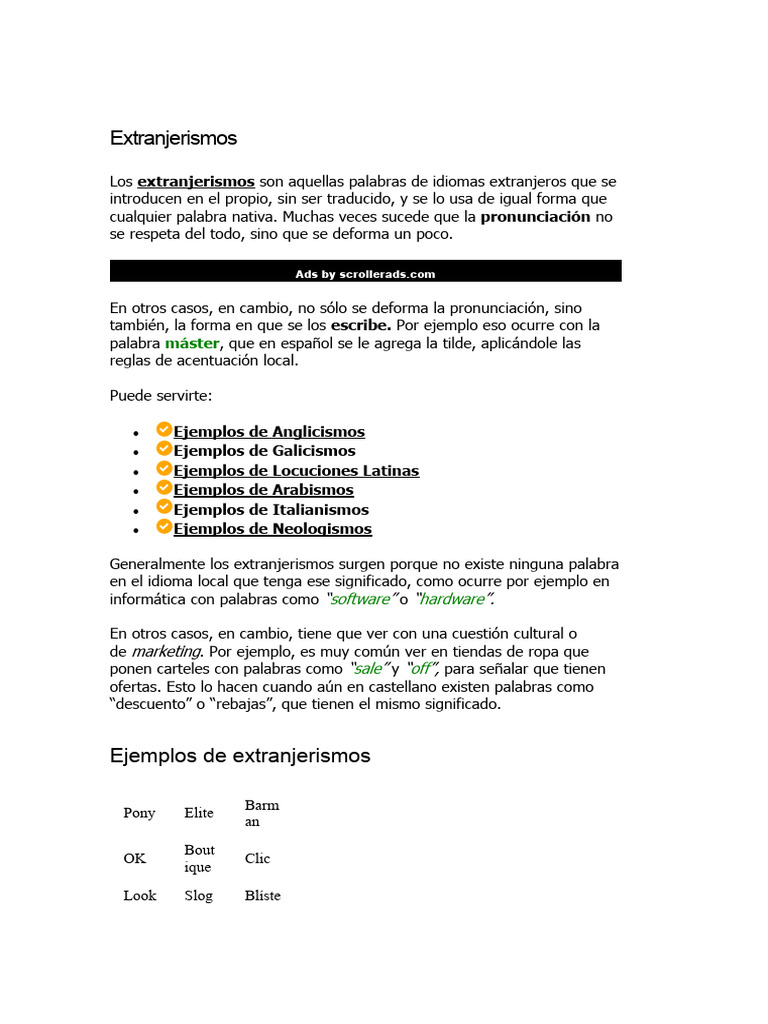 Ejemplos de Extranjerismos | Descargar gratis PDF | Lingüística