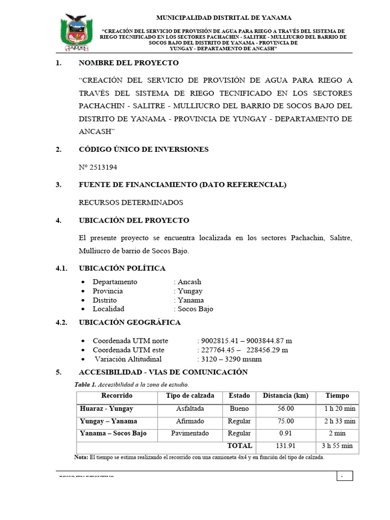 Riego Tecnificado en Yanama | PDF | Riego | Presupuesto