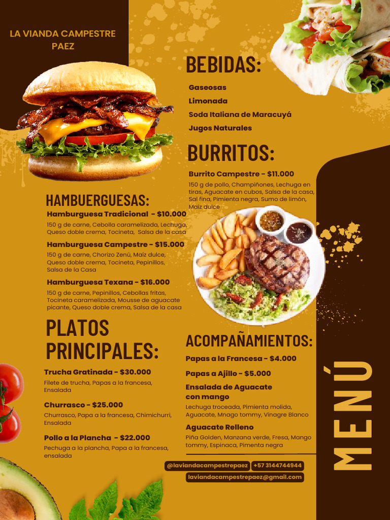 Menú Restaurante Moderno Amarillo y Marrón | PDF | ensalada | Cocina ...