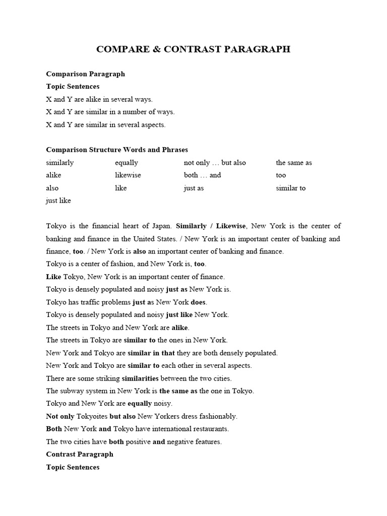 Compare & Contrast Paragraph (Week 6) | PDF | Sugar Substitute