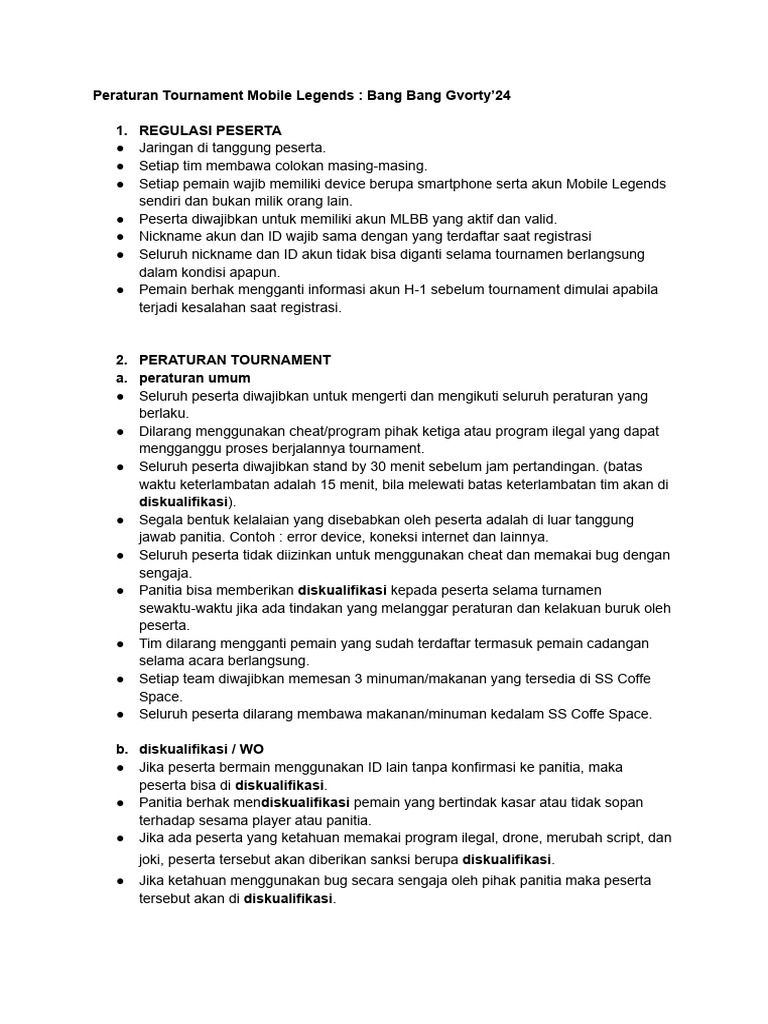 Peraturan Tournament MLBB Gvorty'24 | PDF | Teknologi & Rekayasa