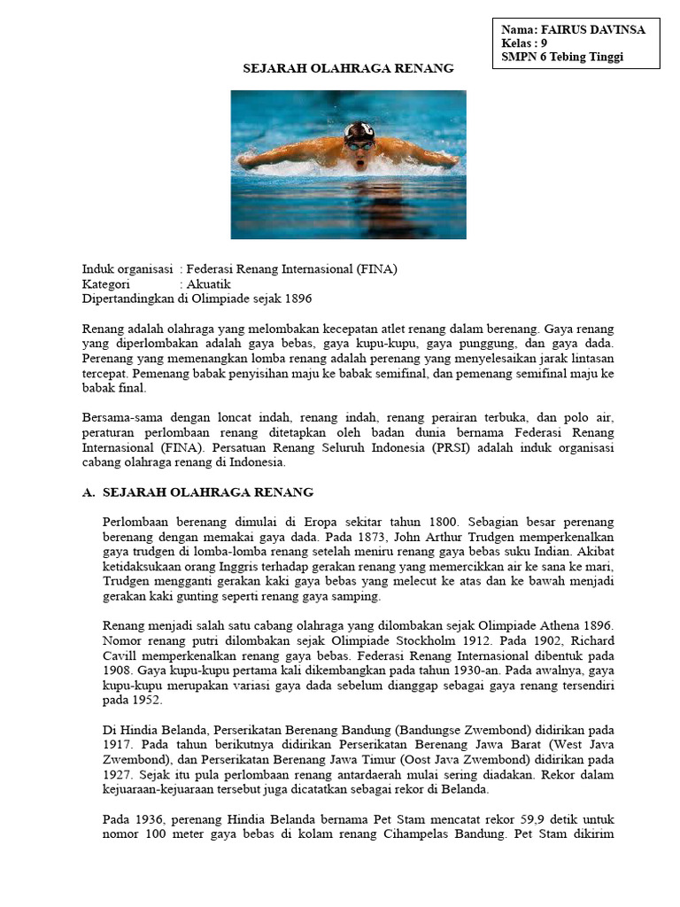 Sejarah Olahraga Renang | PDF