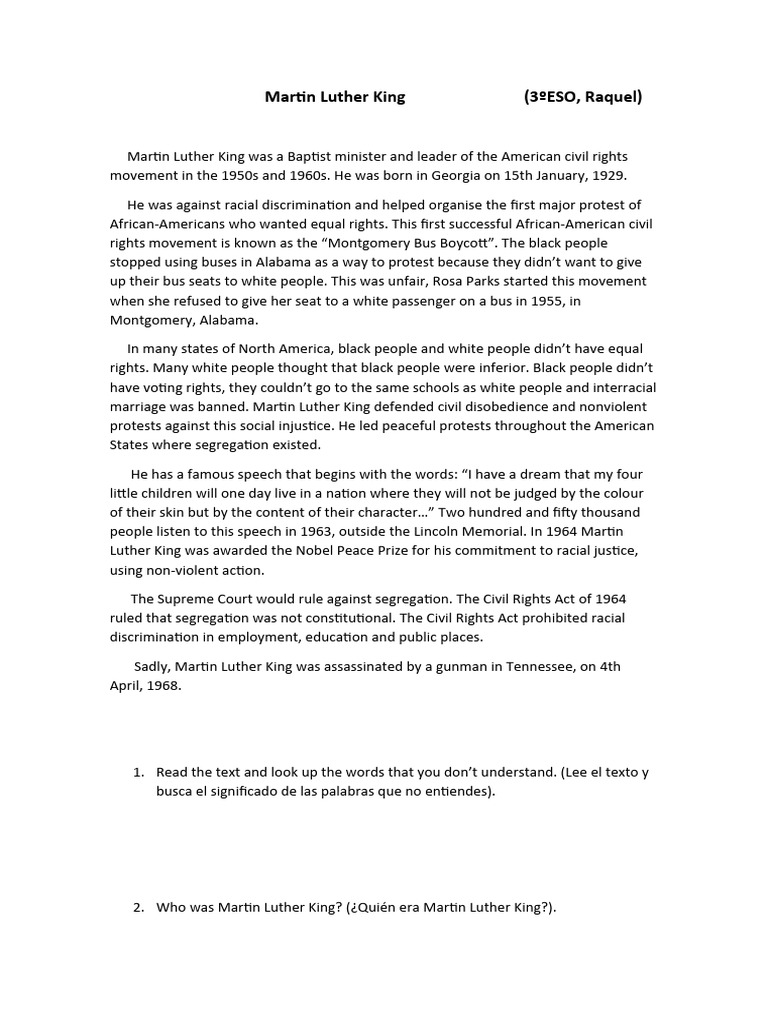 Martin Luther King Text 3oeso | PDF | Martin Luther King Jr. | Human Rights