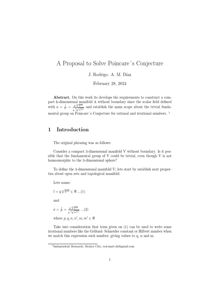 A Proposal To Solve Poincare S Conjecture | PDF | Manifold | Functions ...