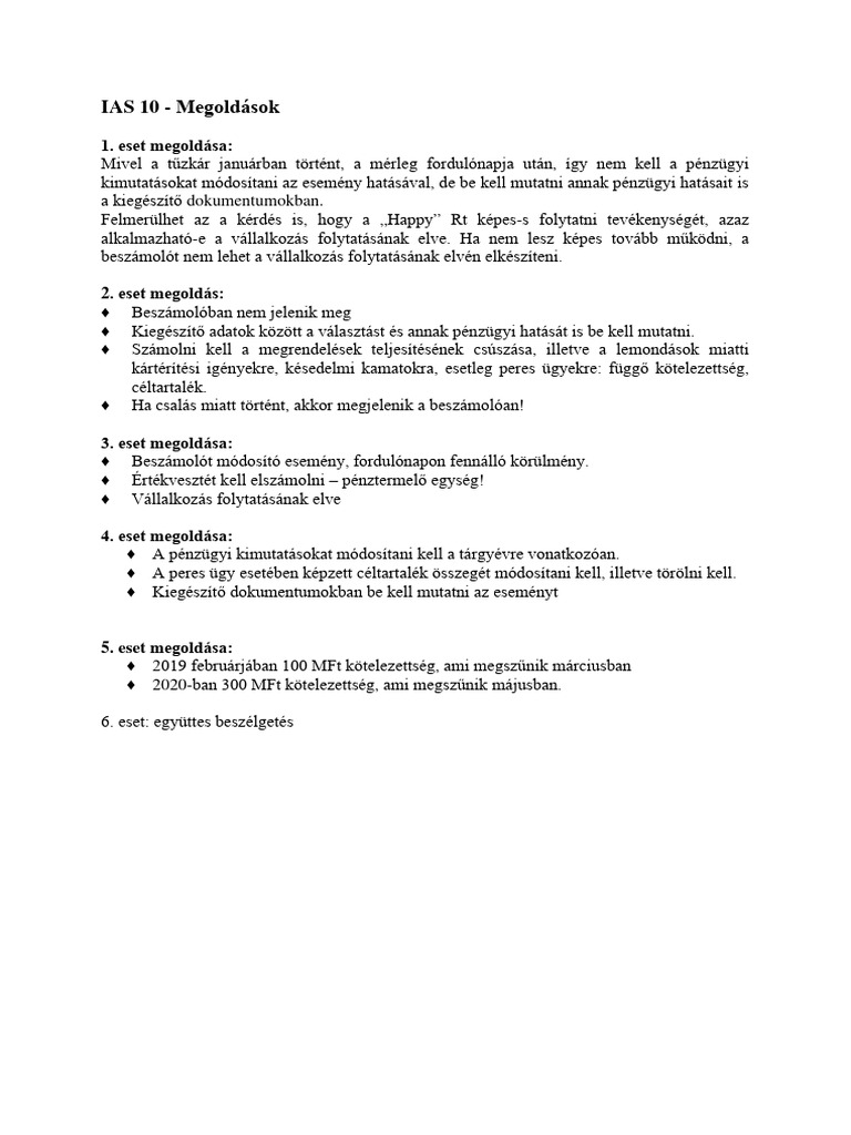 IAS 10 - Megoldás | PDF
