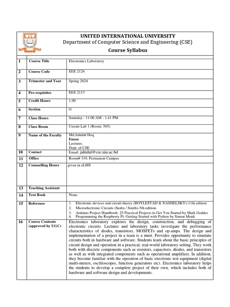 Elec Lab Outline | PDF | Electronics | Electrical Engineering