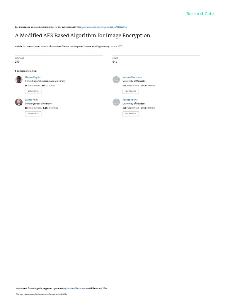 A Modified AES Based Algorithm For Image Encryptio | PDF | Corporate Social Responsibility | Welfare