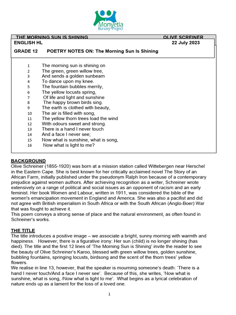 The Morning Sun Is Shining | PDF | Poetry