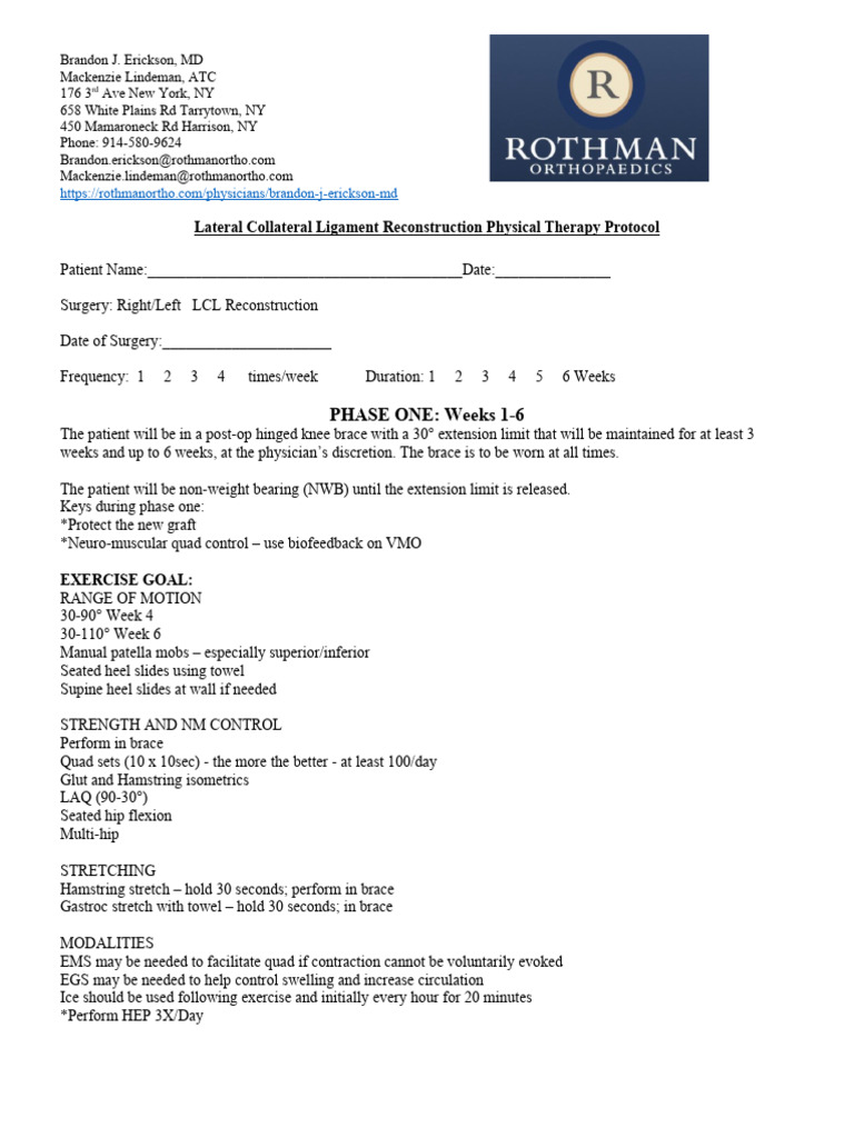 LCL Knee Reconstruction PT Protocol | PDF | Knee | Anatomical Terms Of ...