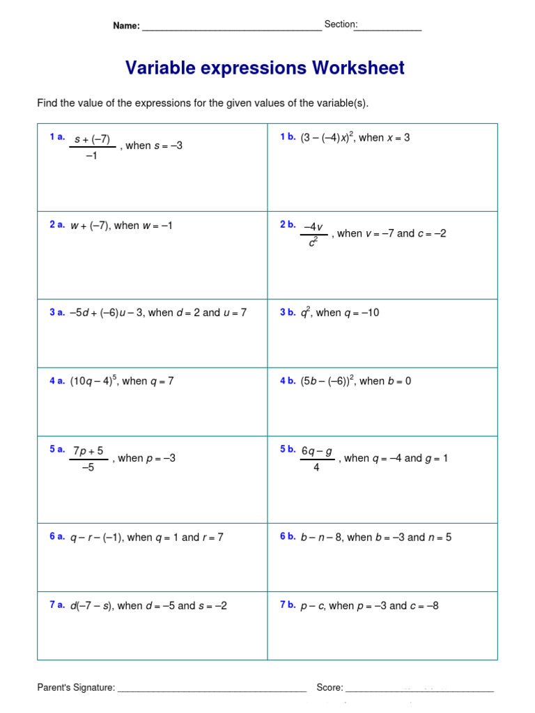 Evaluate Expressions Worksheet | PDF | Mathematics | Applied Mathematics