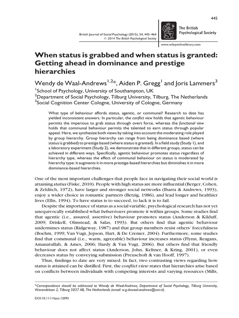 When Status Is Grabbed and When Status I | PDF | Leadership | Social Status