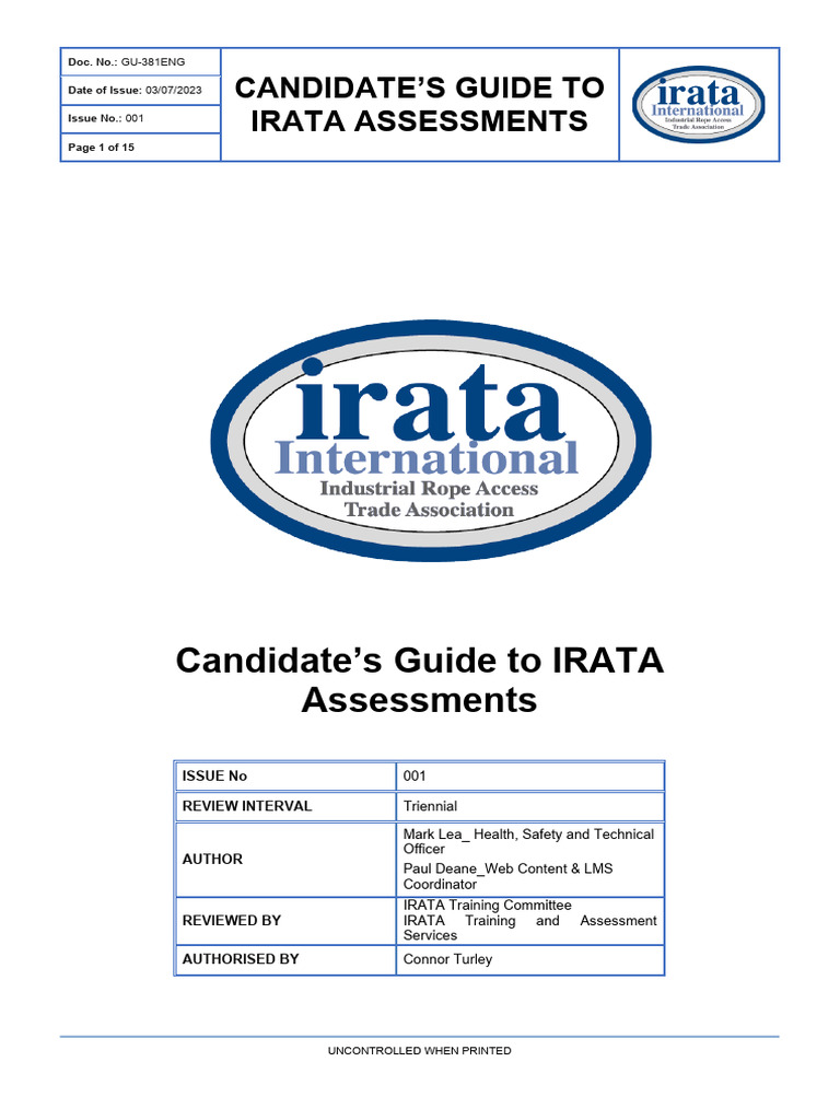 IRATA Assessment Candidate's Guide | PDF | Multiple Choice