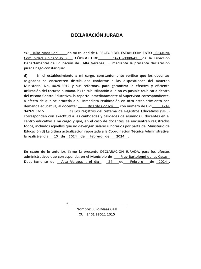 Declaración Jurada 2024 | PDF