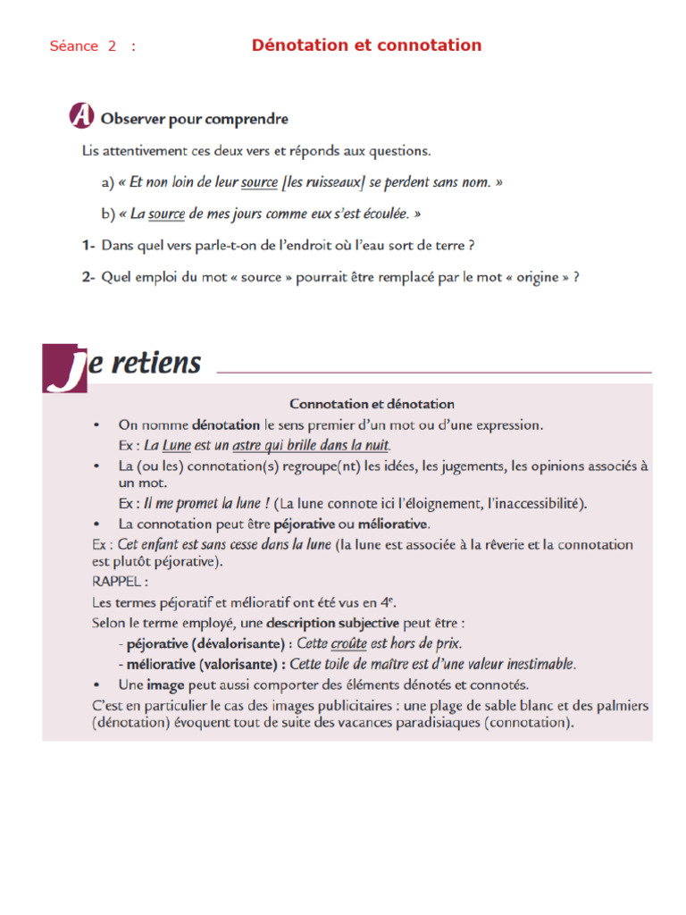 Dénotation-Connotation CORRIGE | PDF