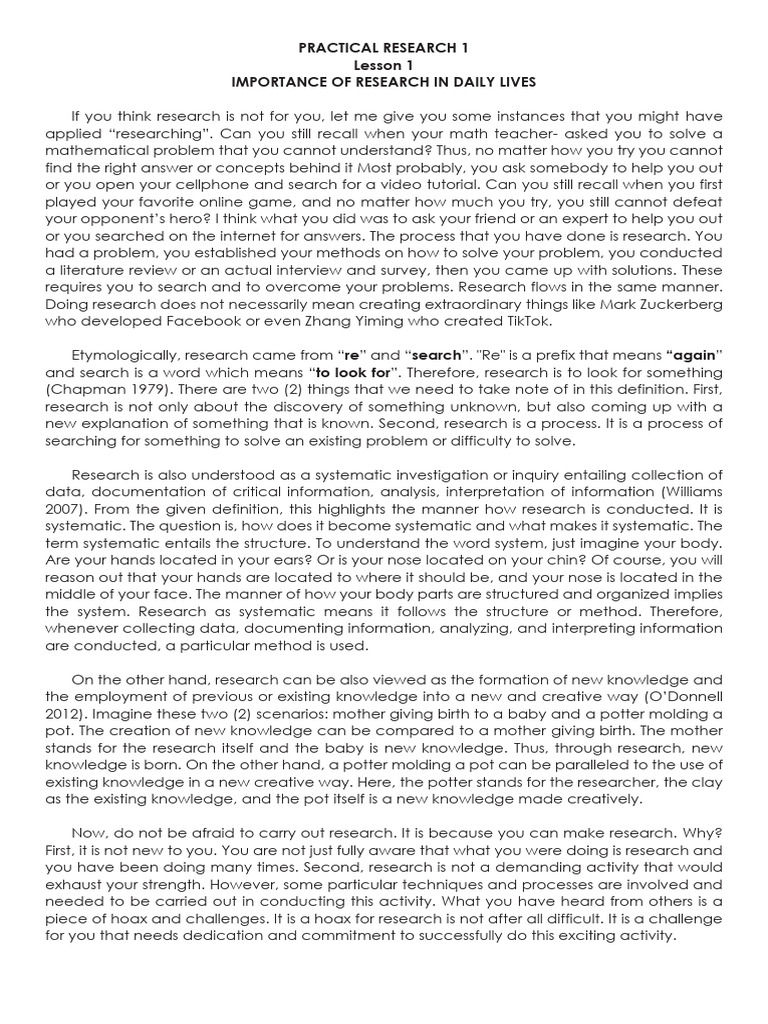 01 Practical Research 1 - Importance of Research in Daily Lives | PDF ...
