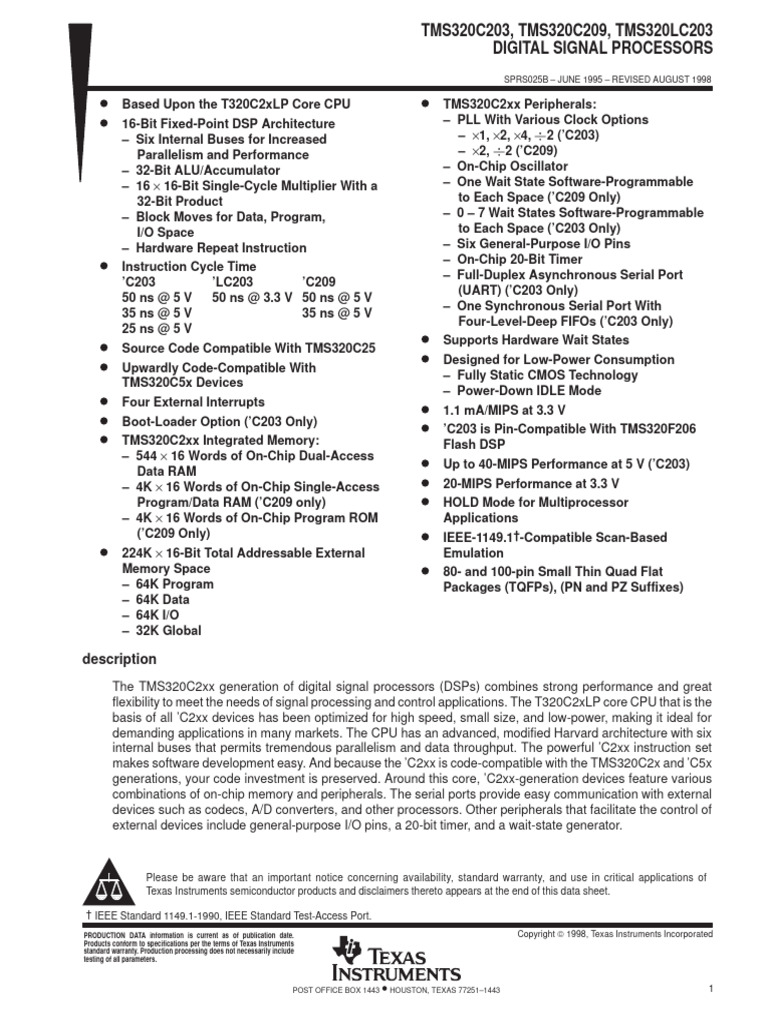 Tms 320 LC 203 | PDF | Input/Output | System On A Chip