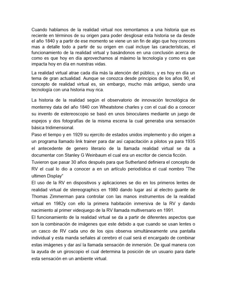 Historia y evolución de la realidad virtual | PDF | Realidad virtual