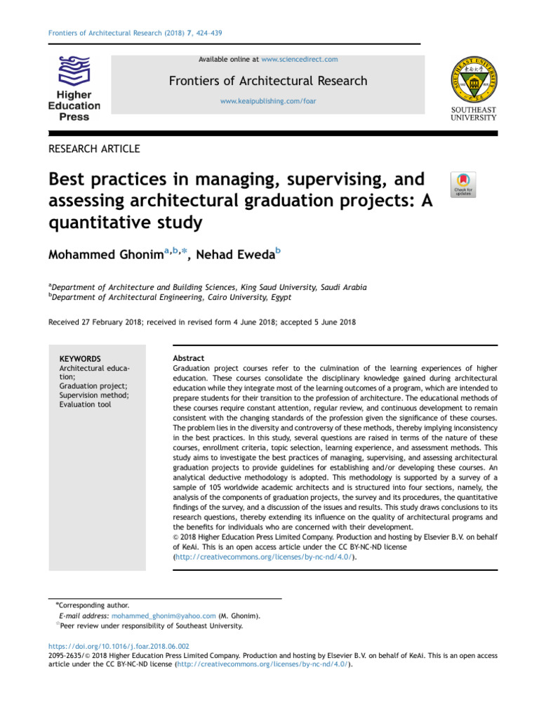 Best Practices in Managing, Supervising, and Assessing Architectural Graduation Projects A ...