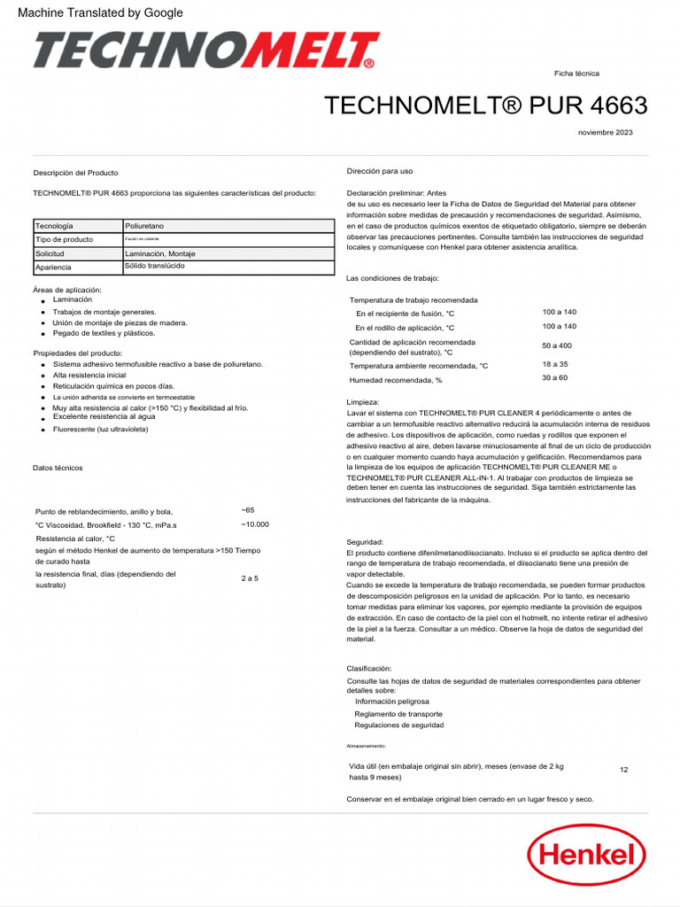 TECHNOMELT PUR 4663 en - GL | PDF | Patentar | Laminado (metalmecánica)