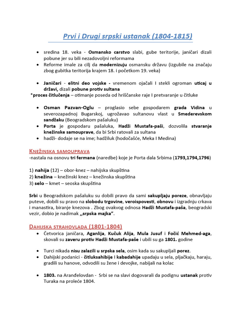Prvi I Drugi Srpski Ustanak | PDF