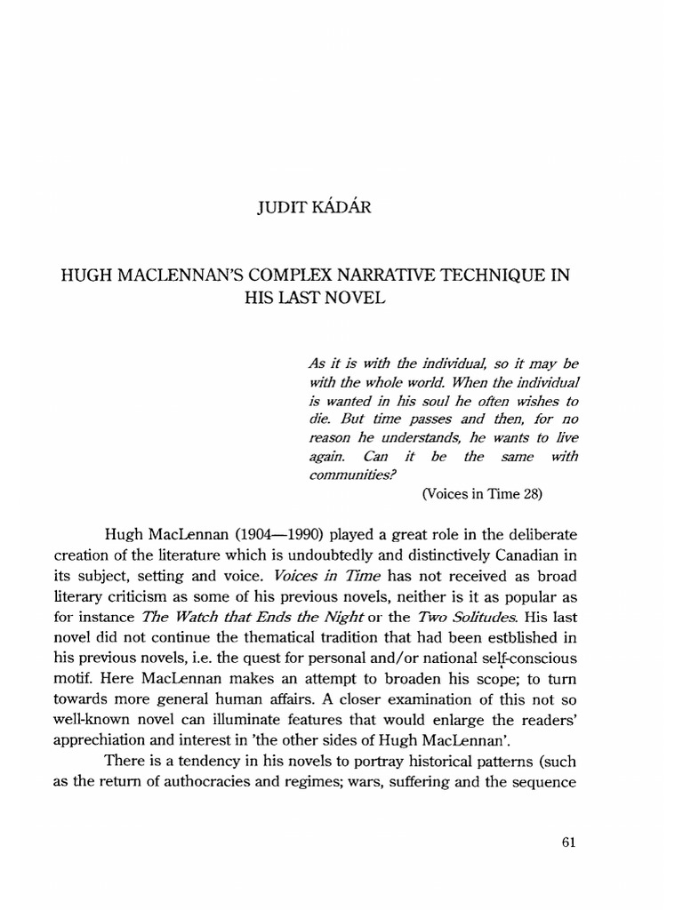 Hugh MacLennan's Narrative Technique | PDF | Narration | Storytelling