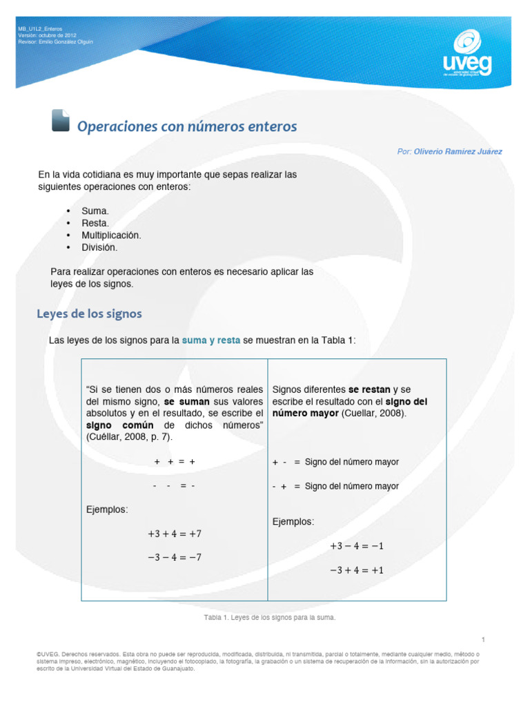 Operaciones con Números Enteros | PDF | Entero | Multiplicación