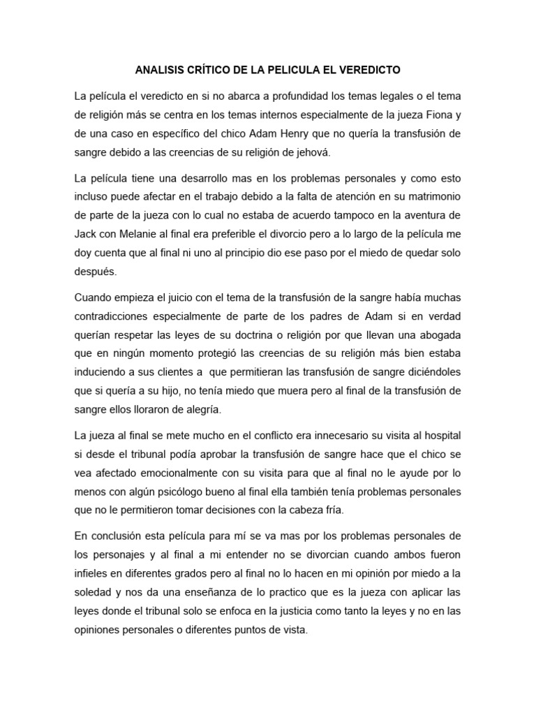 Analisis Crítico de La Pelicula El Veredicto | PDF