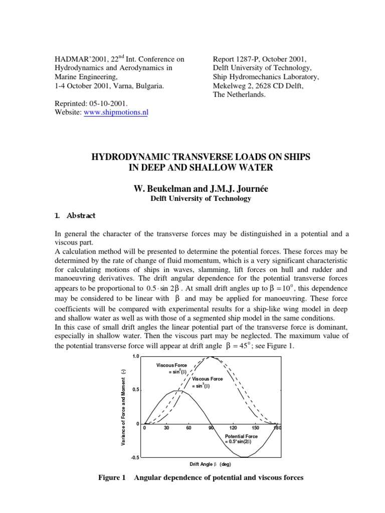 Hydrodynamic Transverse Loads On Ships in Deep and Shallow Water | PDF ...
