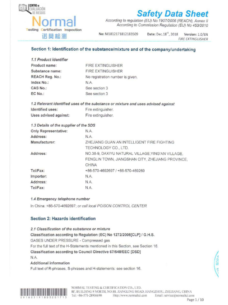 MSDS Fire Extinguisher | PDF