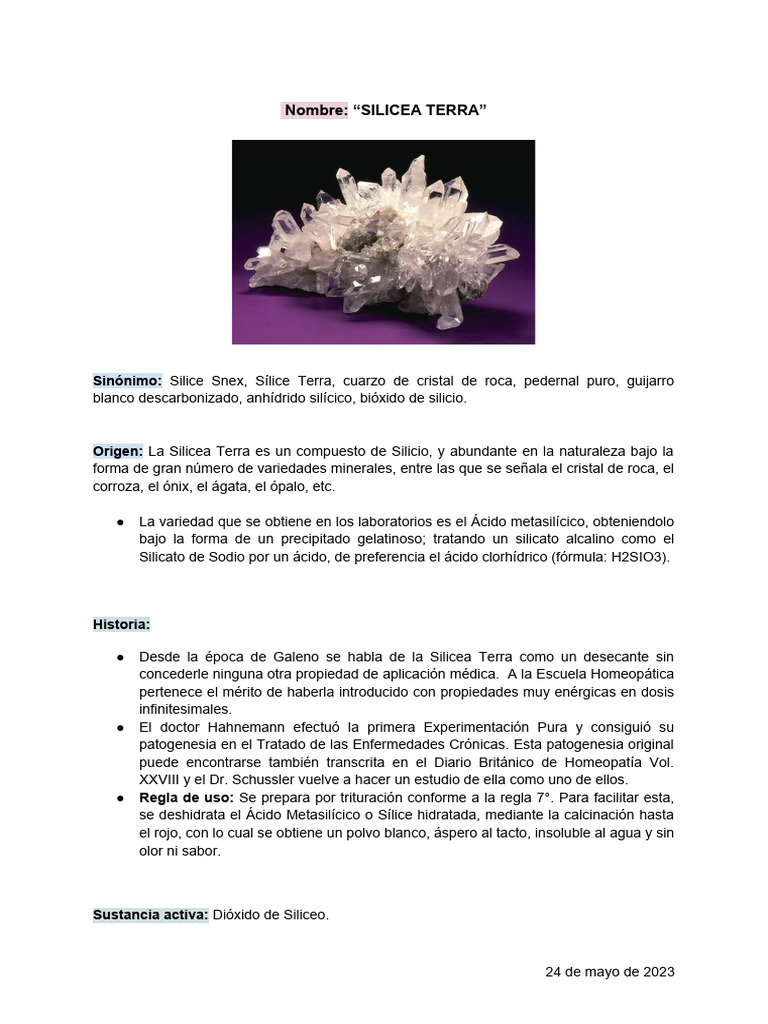 Ficha SILICEA TERRA | PDF | Silicio | Silicato
