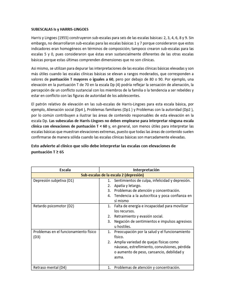 Subescalas de Harris-Lingoes | PDF