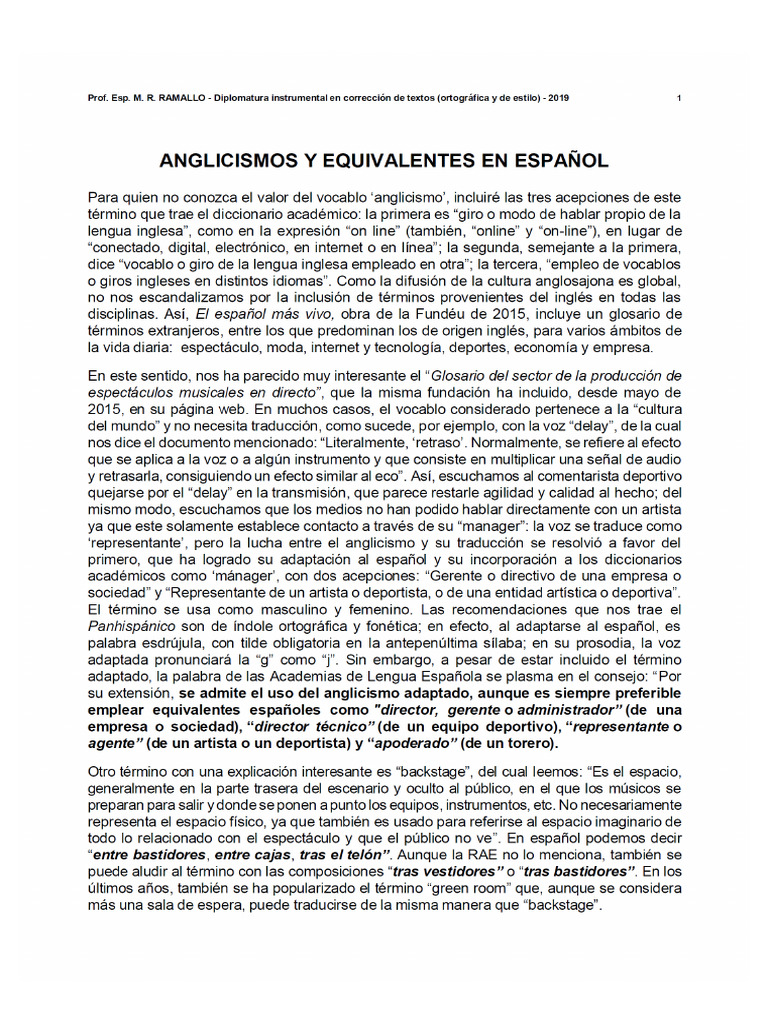 Anglicismos y Equivalentes 2019 | PDF