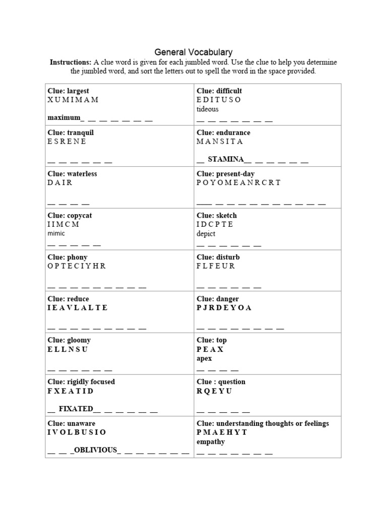 Jumble Words | PDF | Psychology | Psychological Concepts