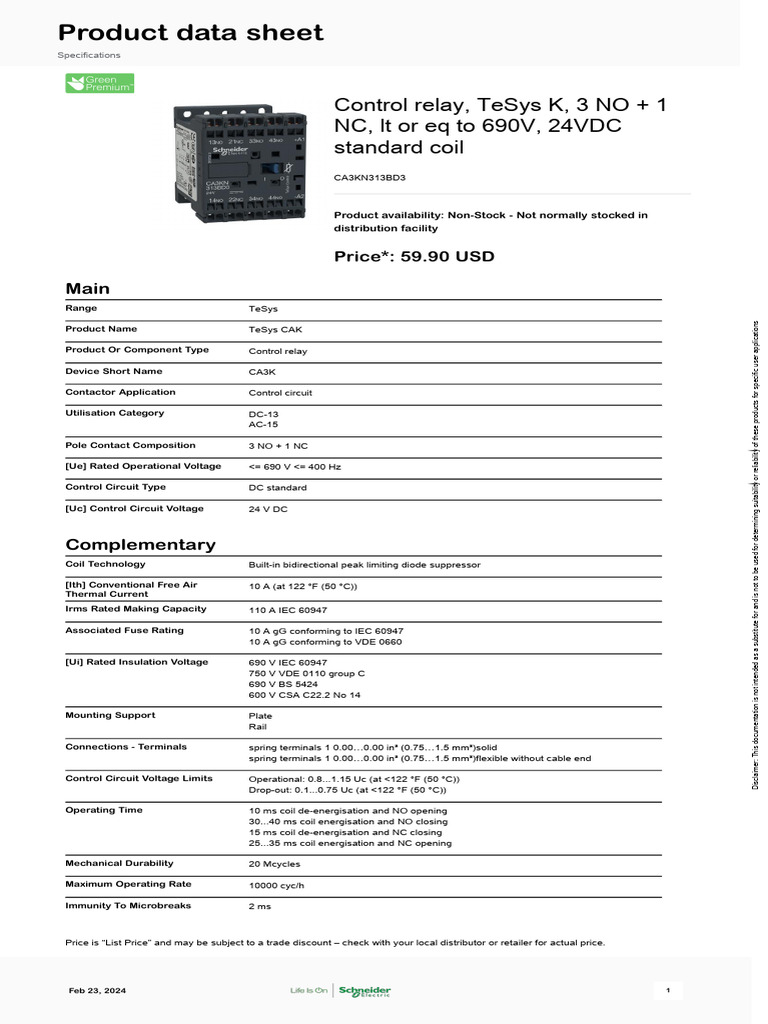 Schneider Electric - TeSys-Deca-K-and-SK-Control-Relays - CA3KN313BD3 ...