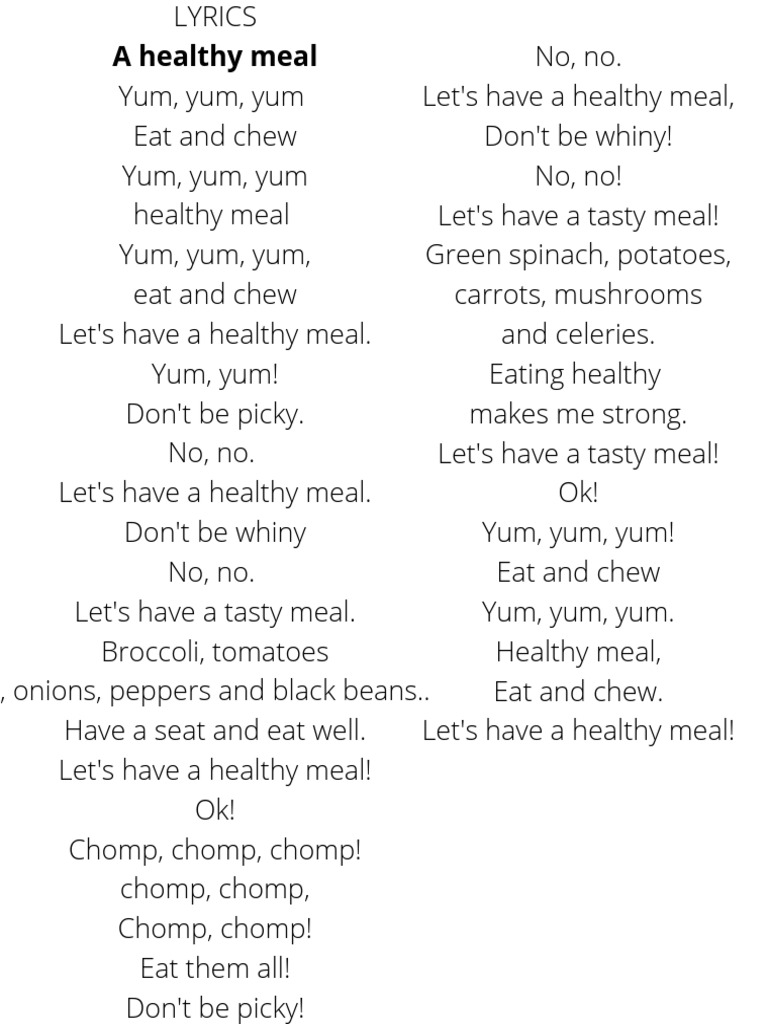 Healthy Meal and Hygiene Song Lyrics | PDF