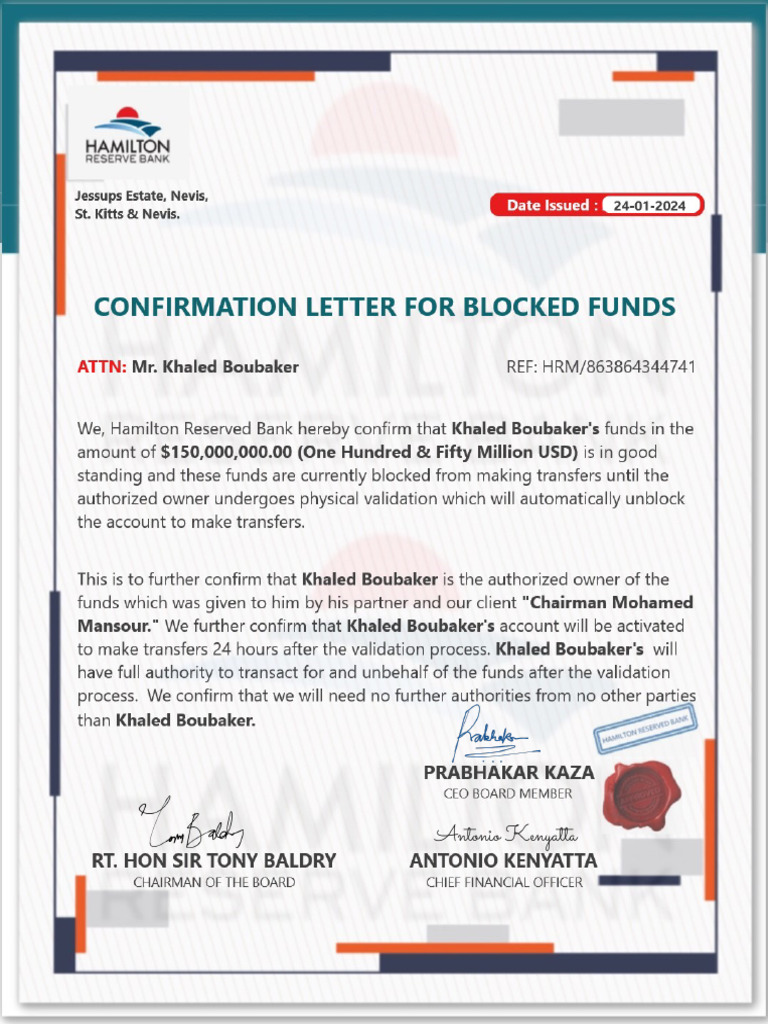 HRB Blocked Funds Certificate (Signed) | PDF