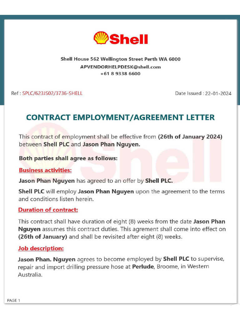 Shell & Mr. Jason Phan Nguyen Contract Agreement | PDF