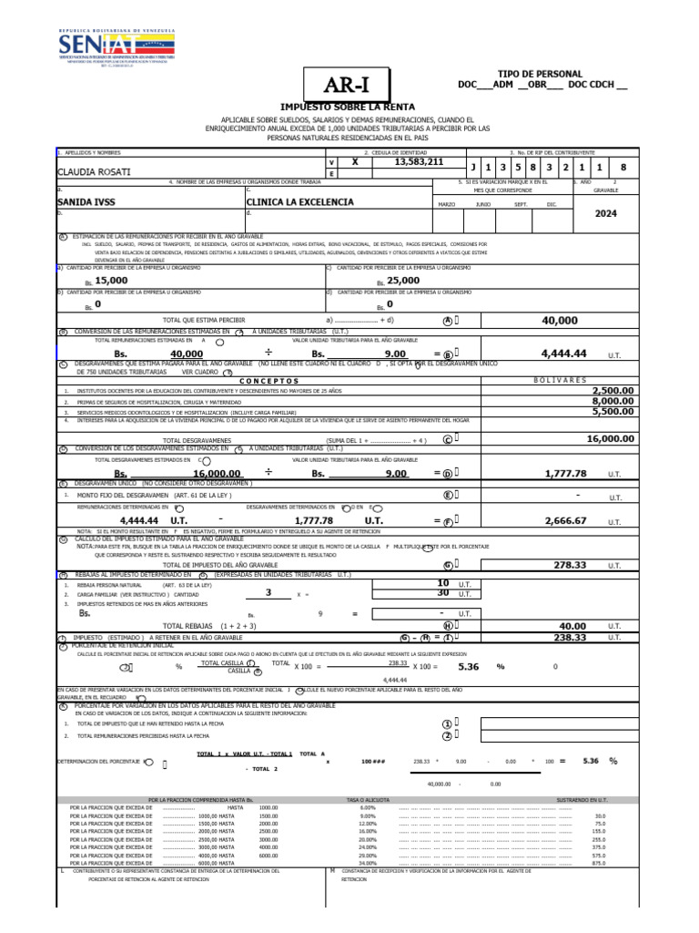 Modelo de Ejercicio Formulario - Ari - 2024 | PDF | Porcentaje | Impuestos