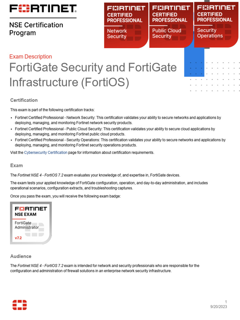 FortiOS 7.2 Exam Description | PDF | Firewall (Computing) | Computer Network