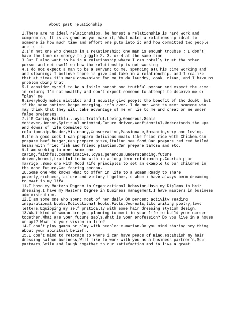 About My Past Relationship | PDF | Psychology