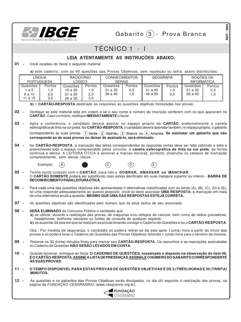 Prova IBGE 2006 Com Gabarito | PDF | Brasil | Drive de disco rígido