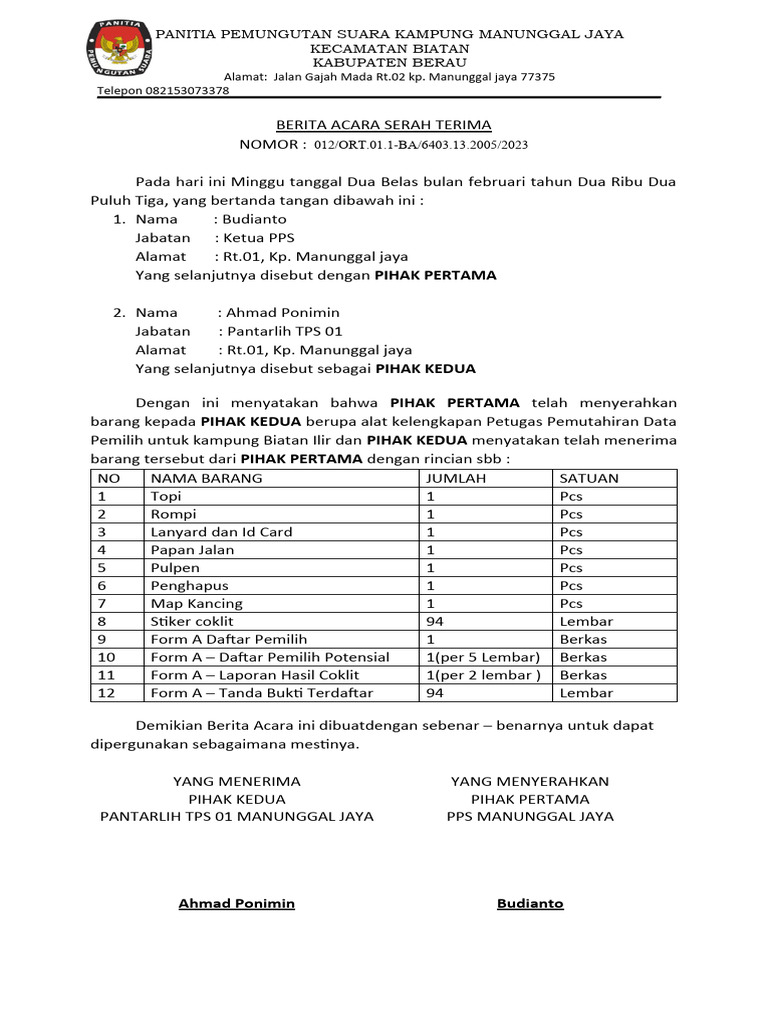 BA Serah Terima Atribut | PDF