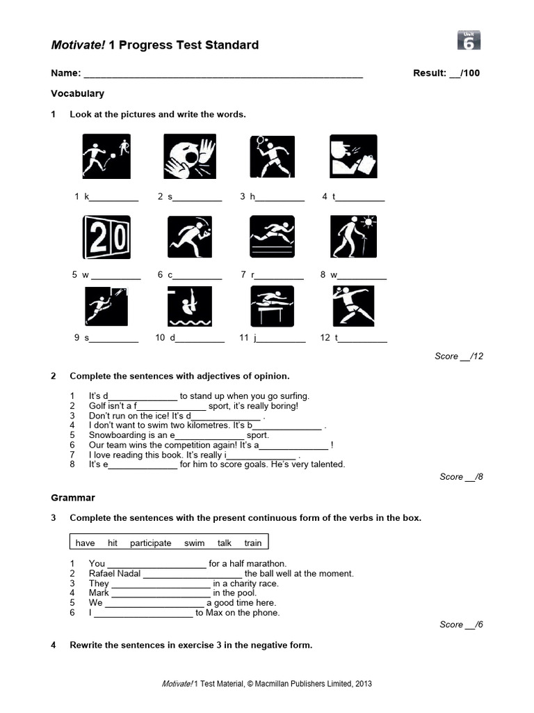 Motivate! 1 Unit 6 Progress Test | PDF | Language Arts & Discipline ...