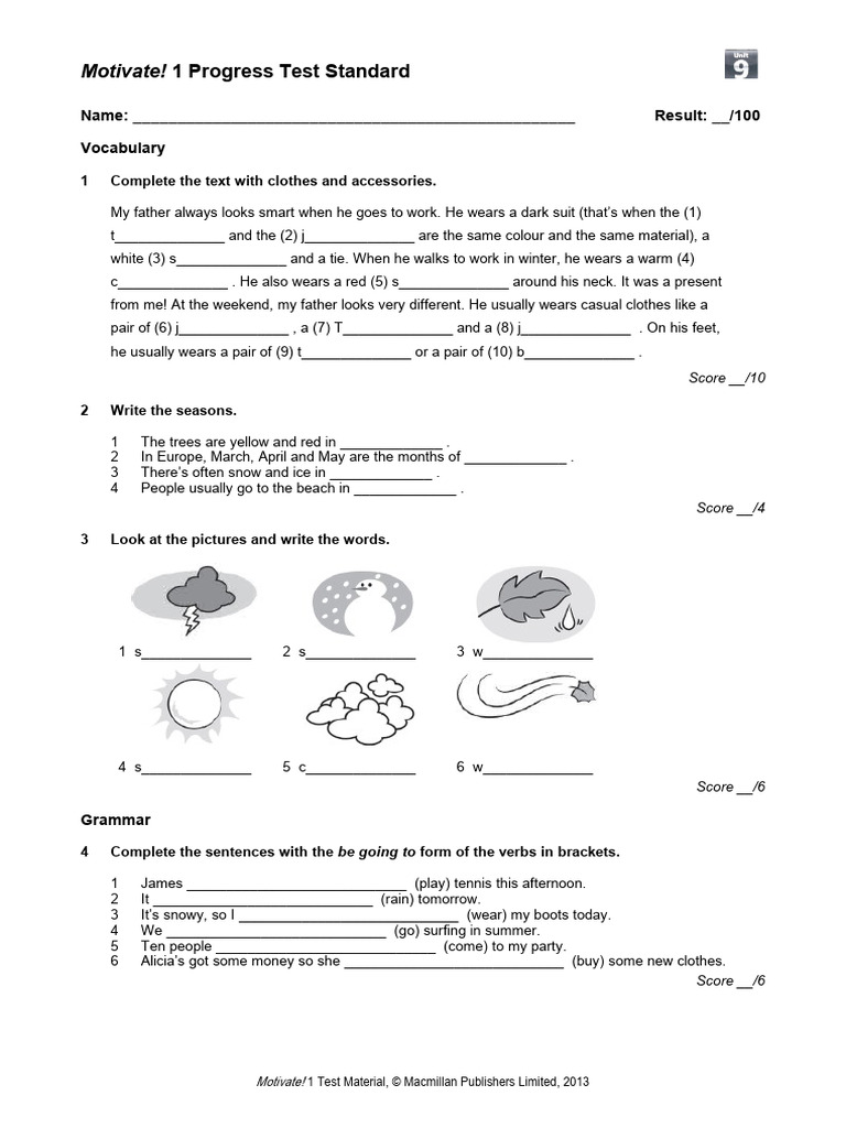 Motivate! 1 Progress Test Overview | PDF | Clothing | Softlines (Retail)