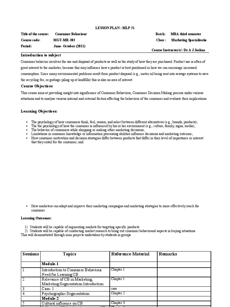 Grade 12 Consumer Behavior Lesson Plan | PDF | Consumer Behaviour ...