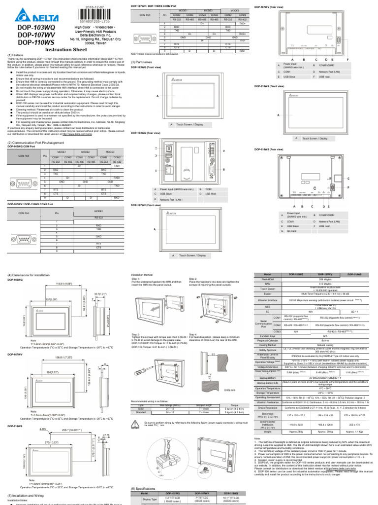 Delta DOP-110WS User Manual | PDF | Liquid Crystal Display | Power Supply
