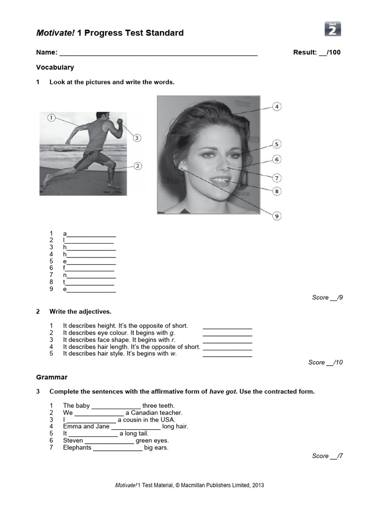 Motivate! 1 Test U2 Standard | PDF | Domesticated Animals